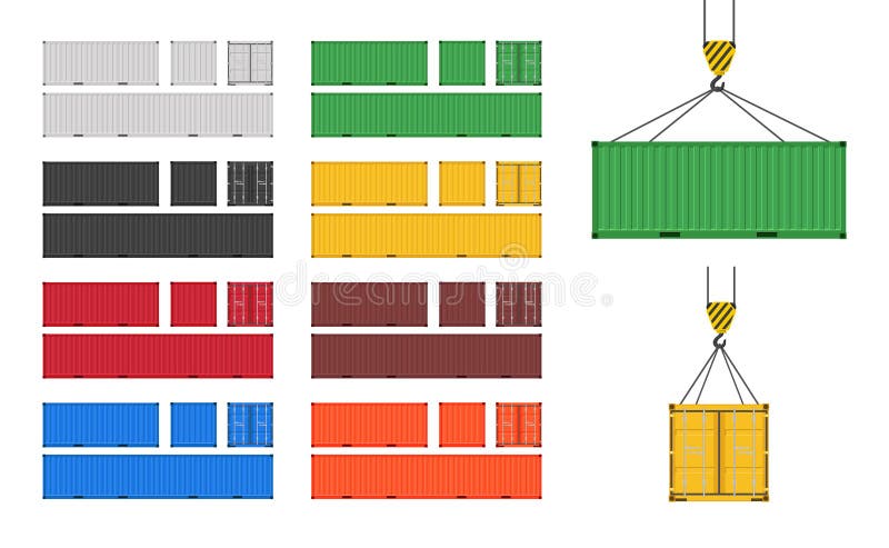 Large Shipping Containers. Set of Cargo Containers in Different Colors ...