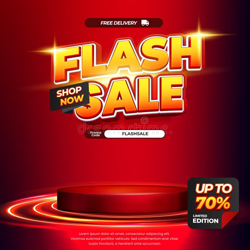 Flash Sale Discount Deals Exclusive Red Gradient Editable Text Effect Showcase Podium Spiral ...