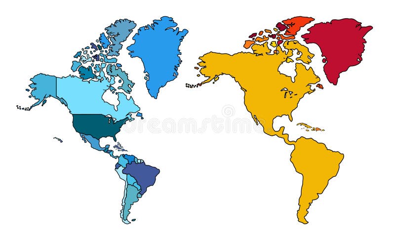 Isolated Blue and Red Tones Map of America with Detailed Regions on a ...