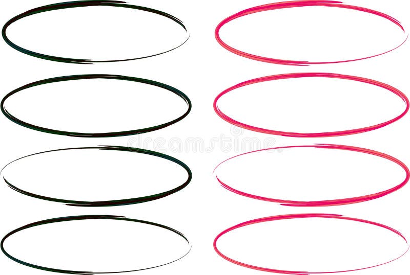 Black Red Color Collection Stroke Doodle Ellipses Stock Vector ...