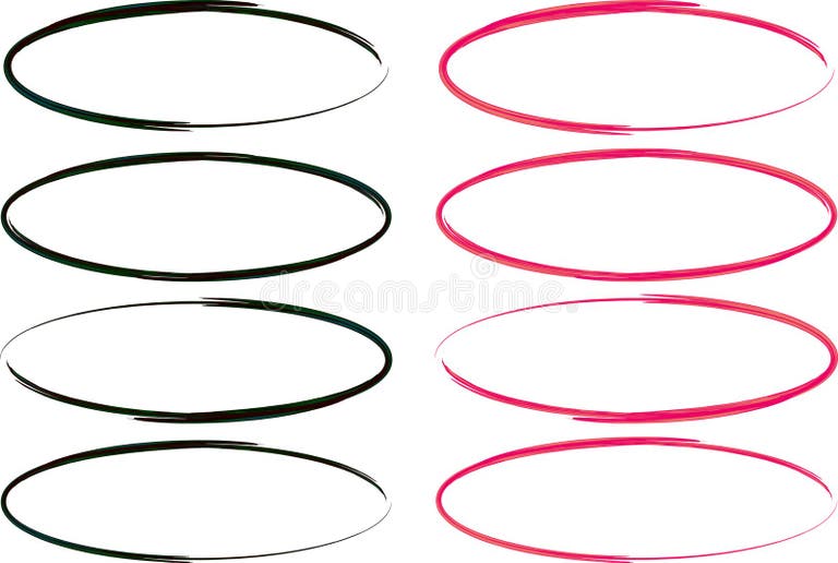 Black Red Color Collection Stroke Doodle Ellipses Stock Vector ...