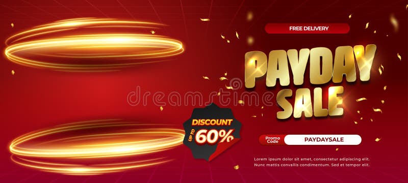 Payday Sale Red and Gold Horizontal Banner with Special Discount Offer ...