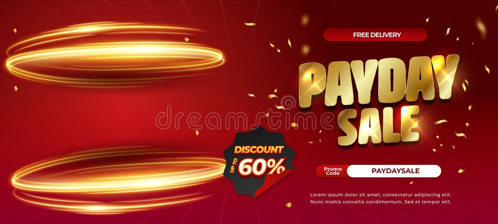 Payday Sale Red and Gold Horizontal Banner with Special Discount Offer ...