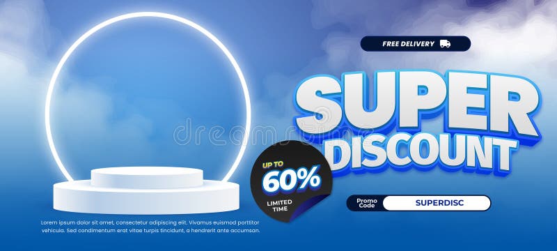 Super Discount Sales Horizontal Banner with 60 Off Offer for Online E ...