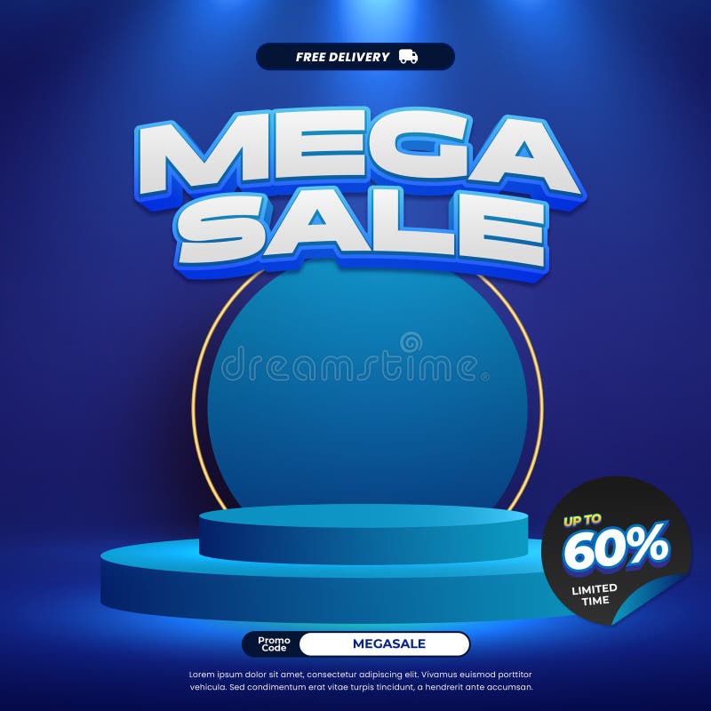 Mega Sale Blue Neon Glow Discount Event Promotion Design Square Banner ...