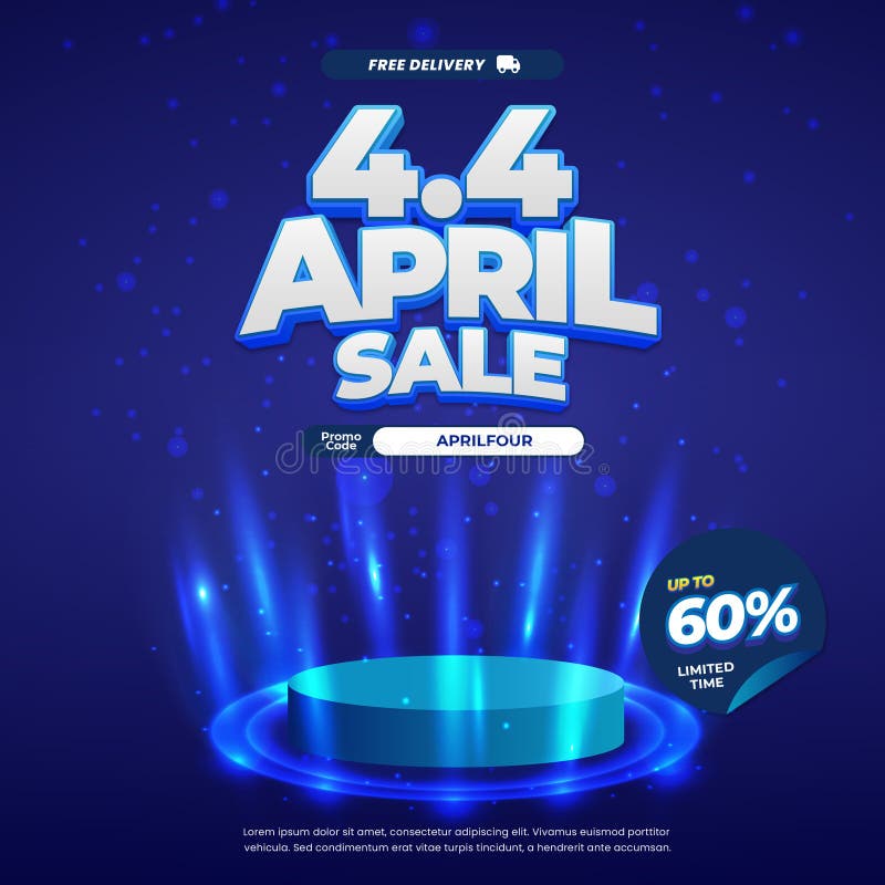 4.4 April Sale Event Banner with Neon Glowing Discount Offer for ...