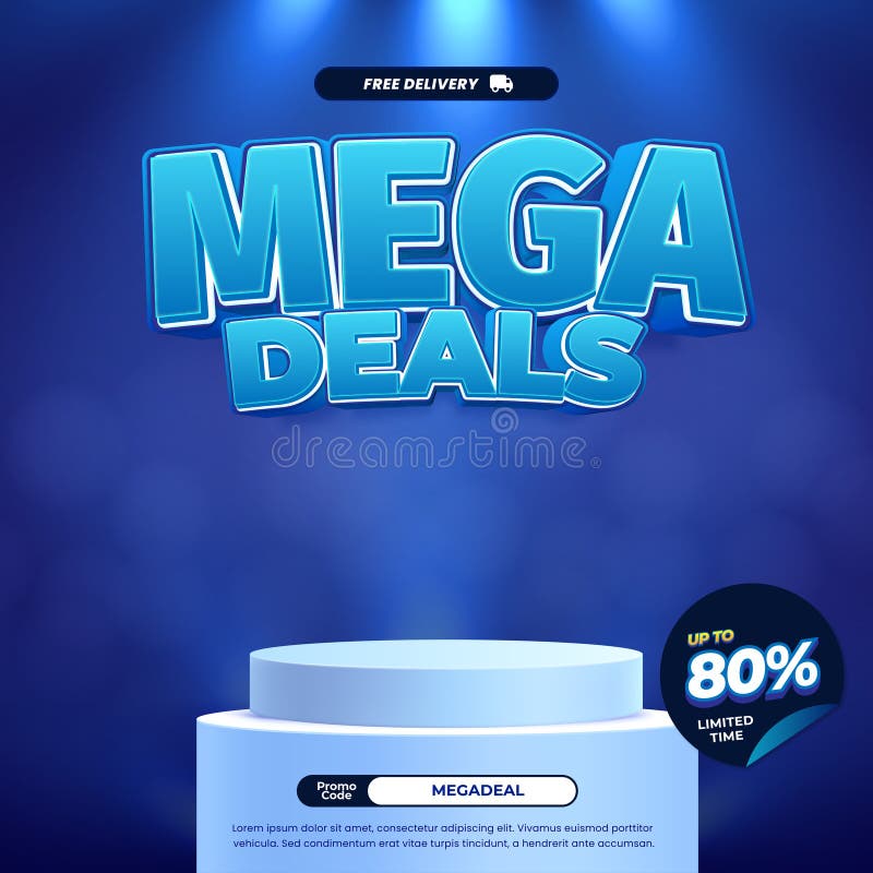 Mega Deals Discount Banner with Futuristic Blue Neon Effect for Online ...