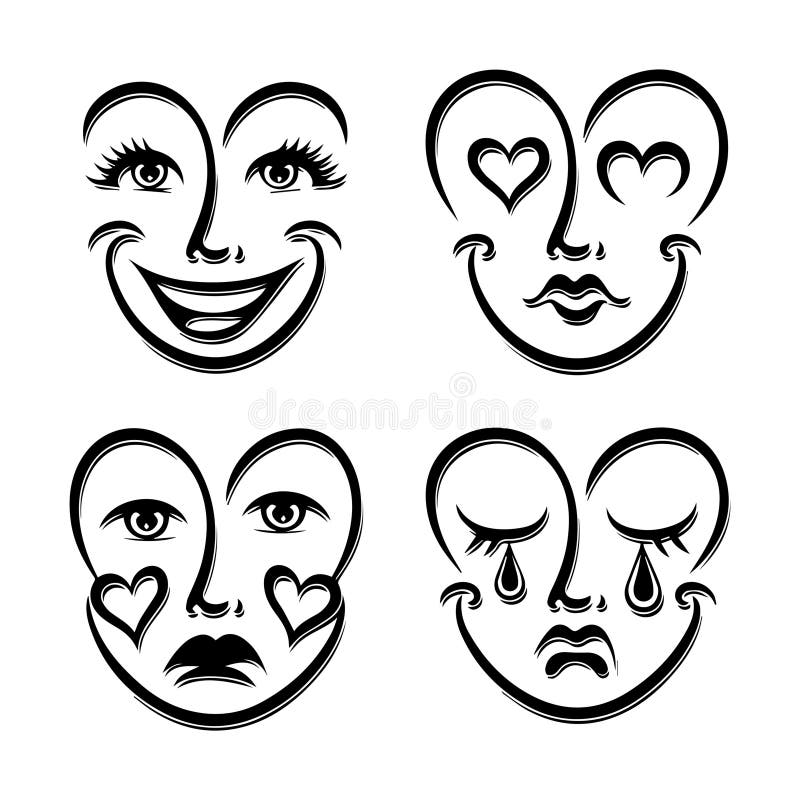 A Set of Expressive Love-themed Face Illustrations in a Bold, Clean ...