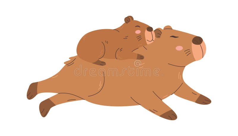 A Cute Capybara Family Lying Together. a Baby Capybara Snoozes on Its ...