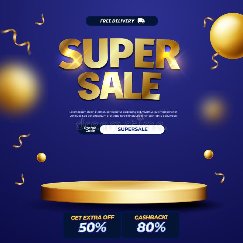 Super Sale Promotional Banner with Gold Theme and Discounts Stock ...