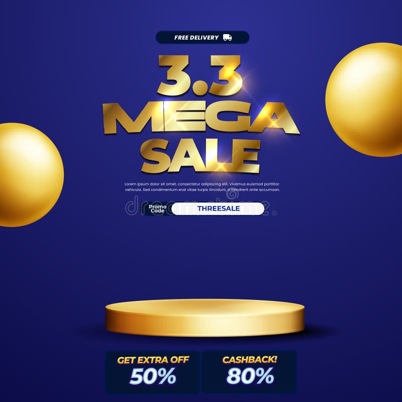 3.3 Mega Sale Promotion with Gold Typography and Premium Shopping Event ...