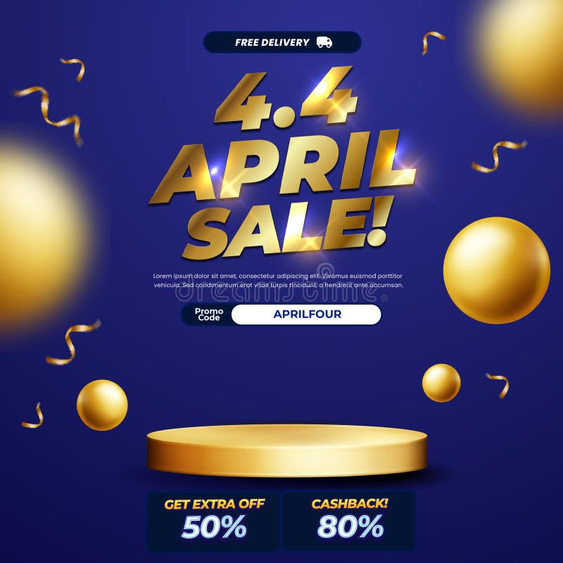 Exclusive 4.4 April Sale Promotional Background with Luxury Golden Text ...
