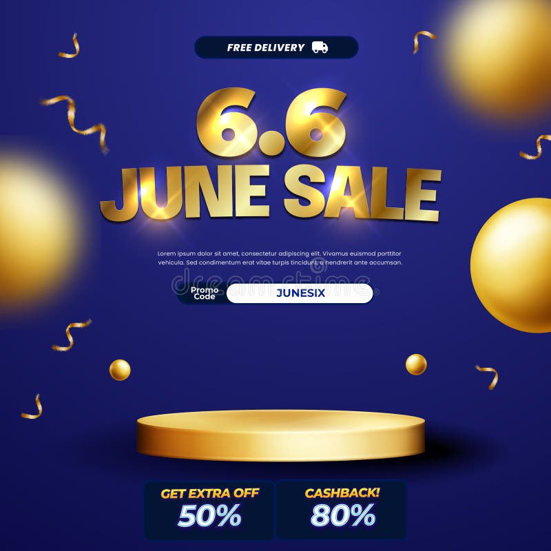 Elegant 6.6 June Sale Promotional Background Featuring Gold Typography ...