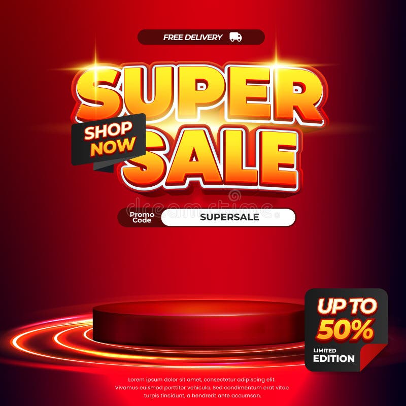 Super Sale Shopping Promo Banner with Free Delivery and Discount Offer ...