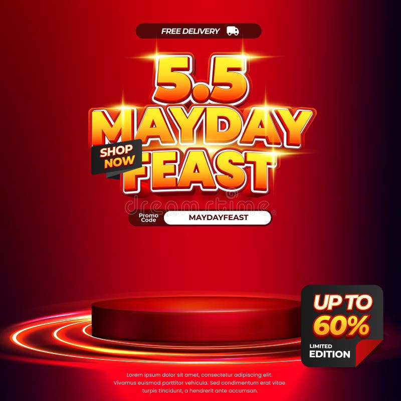5.5 Mayday Feast Sale Banner with Bold Typography and Glowing Discount for Online Promotions ...