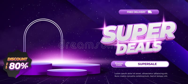 Super Deals Promotional Banner with Futuristic Neon Glow, Purple ...