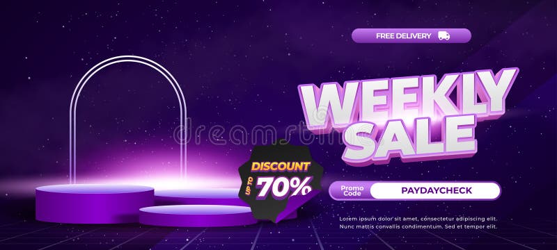 Weekly Sale Promotional Banner with Futuristic Purple Aesthetic and 70 ...