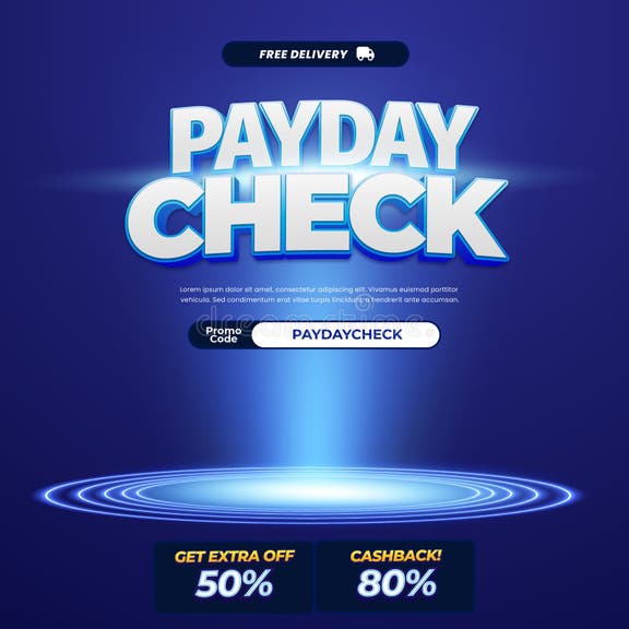 Payday Check Promotional Banner with Bright Neon Blue Design for Online ...