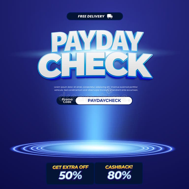 Payday Check Promotional Banner with Bright Neon Blue Design for Online ...