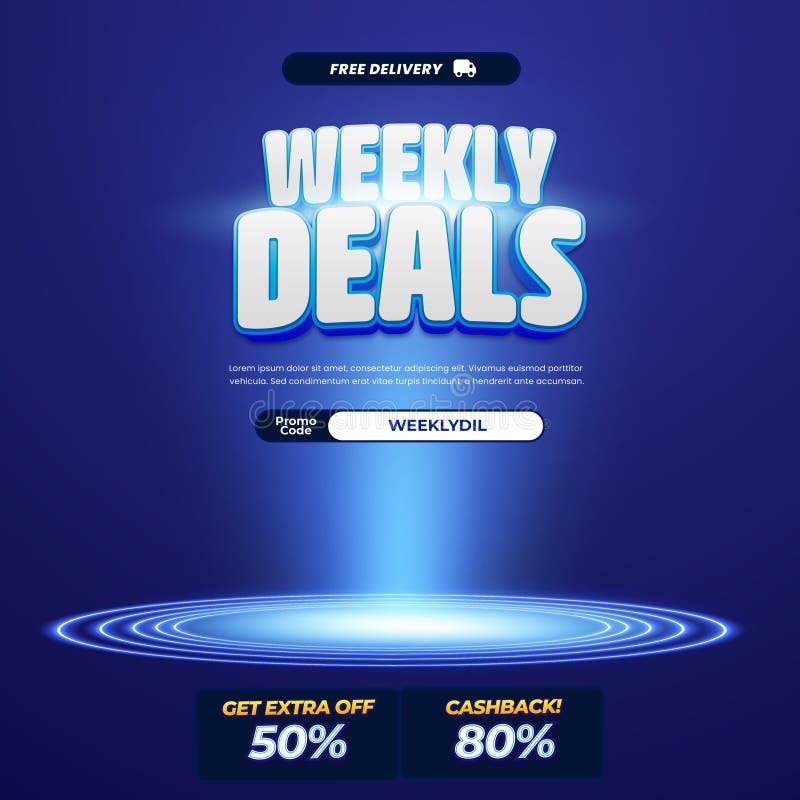 Weekly Deals Promotional Banner with Futuristic Neon Blue Glow for E ...