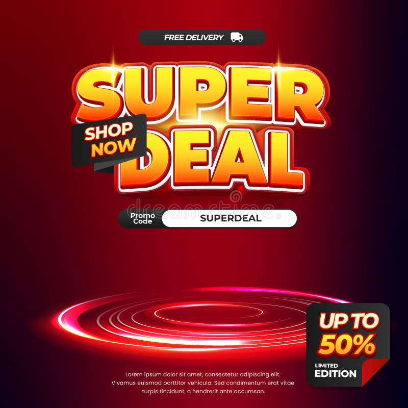 Super Deal Discount Promotion Red Theme with Glowing Effect for Sales ...