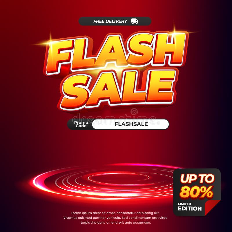 Flash Sale Red Banner for Discount Promotion with Neon Light Effect for ...