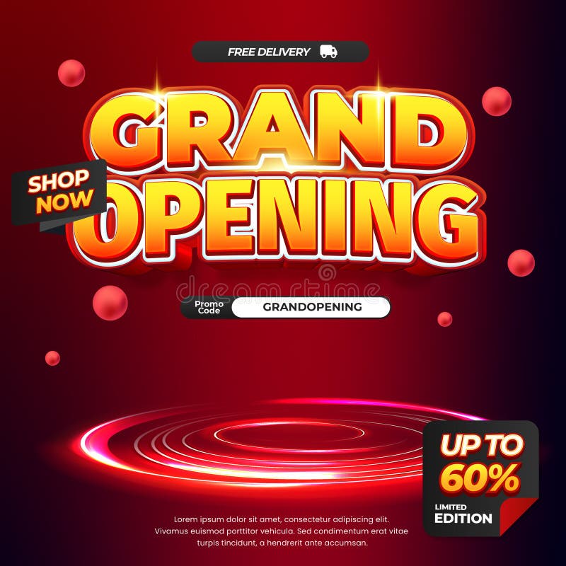 Grand Opening Sale Banner with Red Glowing Neon Typography for Business ...