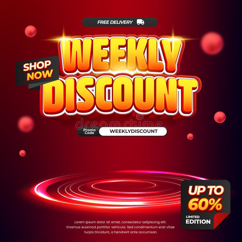 Weekly Discount Promotional Banner with Red Theme and Neon Glow for ...