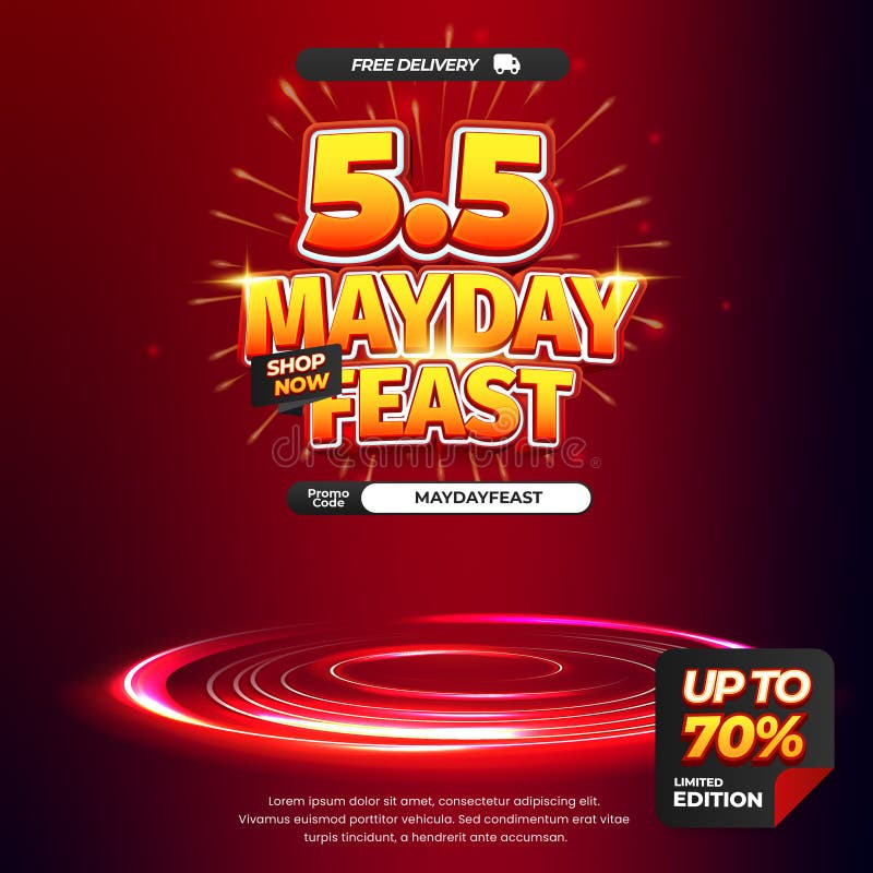Bold and Festive 5.5 Mayday Feast Sale Banner with Neon Red Glow and ...