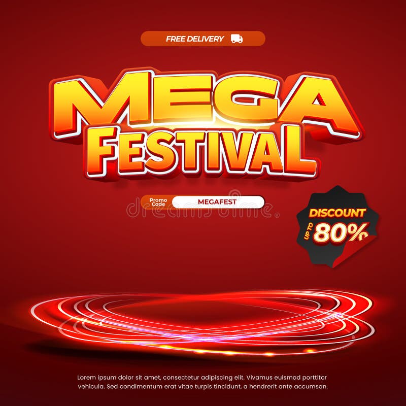 Mega Festival Shopping Sale Banner with Bold Text and Dynamic Red Neon ...