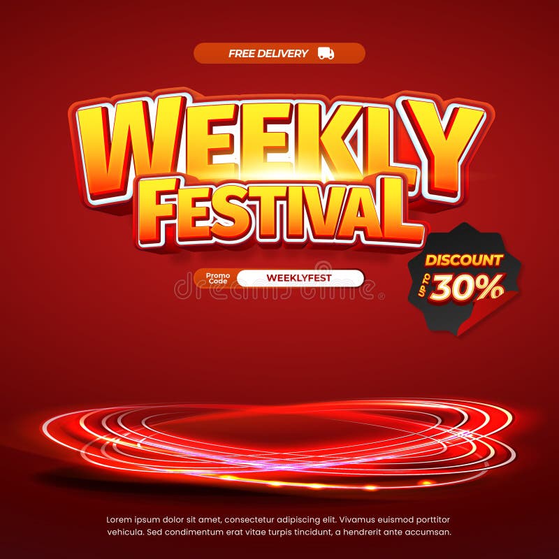 Weekly Festival Shopping Event Promotion with Neon Glowing Red ...