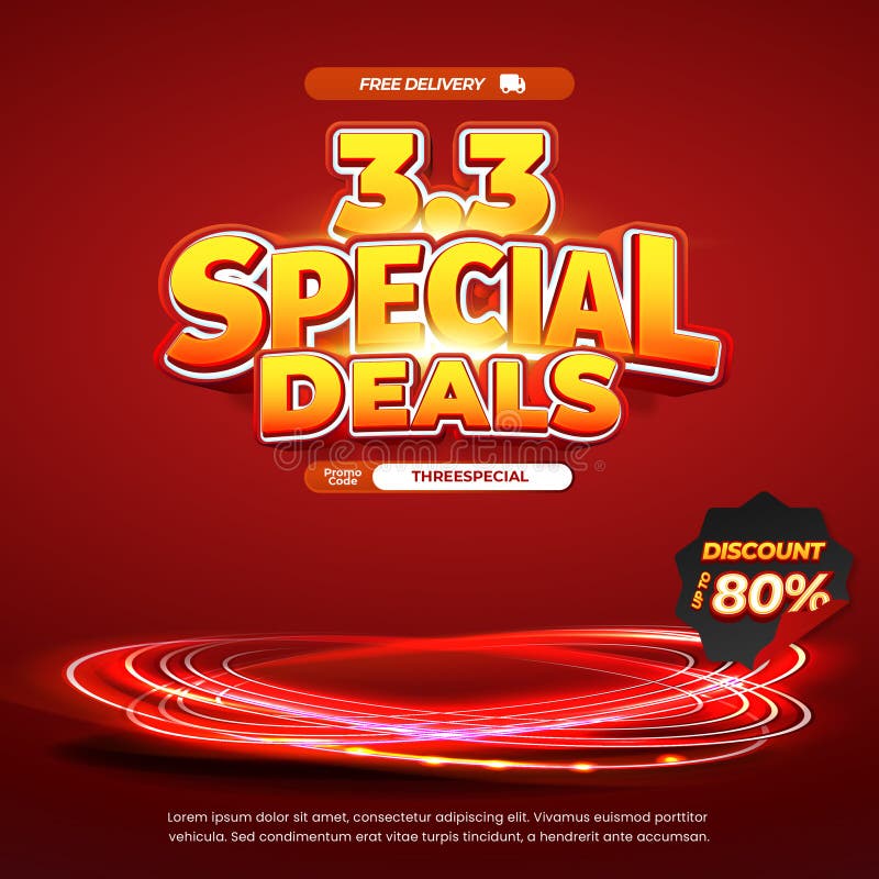 3.3 Special Deals Promotional Banner in Red and Gold with 80 Discount ...