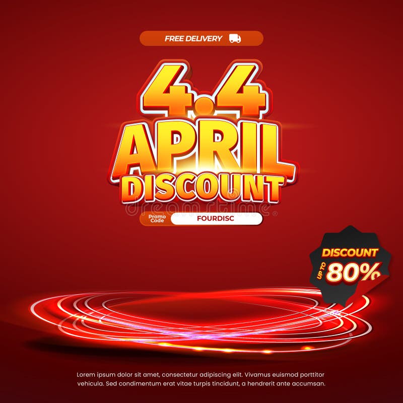 4.4 April Discount Sale Banner with Bold Red and Gold Theme Offering 80 ...