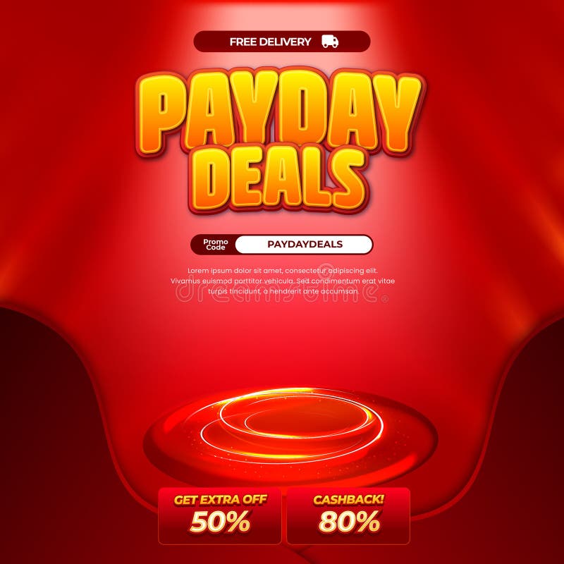 Payday Deals Discount Banner with Glowing Yellow Typography on Red ...