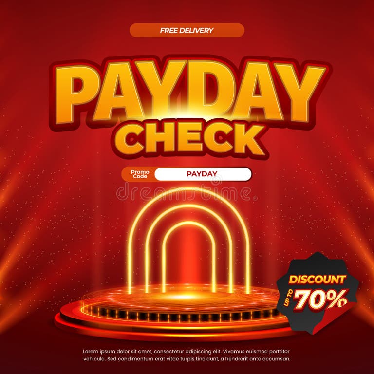 Payday Check Promotional Banner with Golden Text and Neon Glowing Red ...