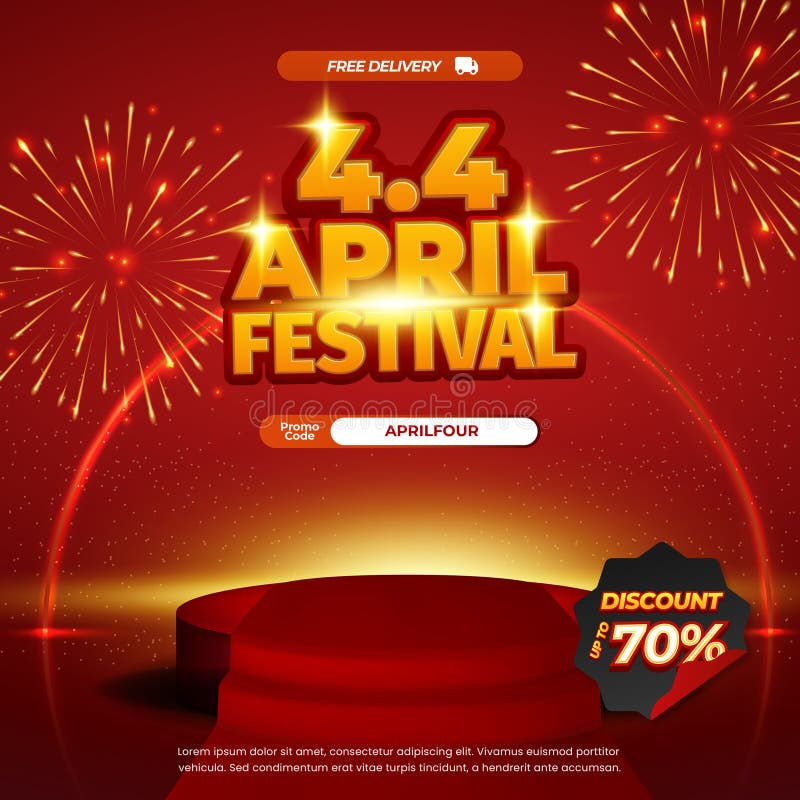 4.4 April Festival Sale Promotional Banner with Fireworks and Discounts ...