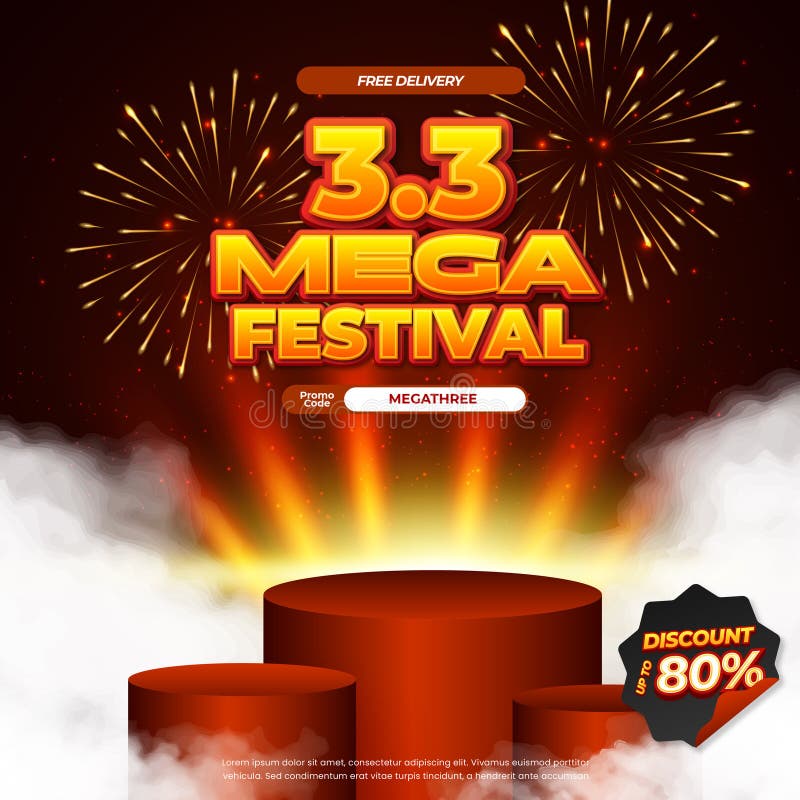 3.3 Mega Festival Shopping Promotion Banner with Fireworks and Special Discount Offer Design ...
