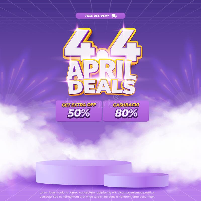 4.4 April Deals E-Commerce Sale Banner with Neon Typography and Festive ...
