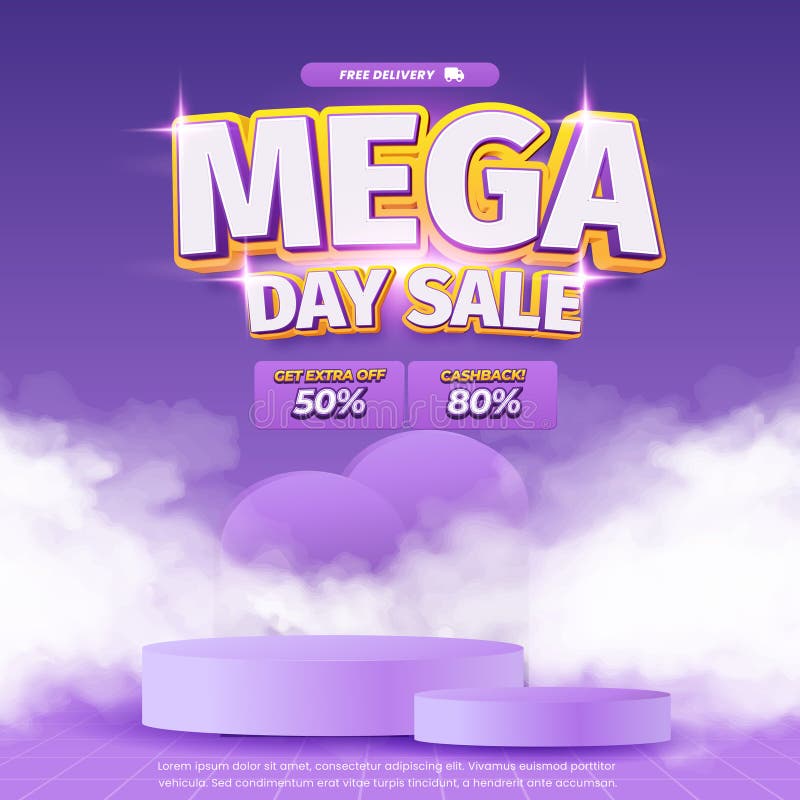 Mega Day Sale Promotional Banner Podium Showcase Cloudy Stock Vector ...