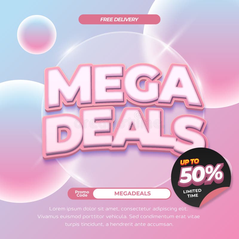 Mega Deals Digital Advertising Poster with Pastel Gradient and Soft 3D ...