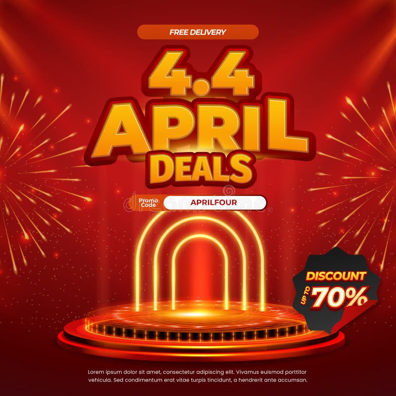 4.4 April Deals – Seasonal Sale Promotion with Fireworks and Neon Stage ...