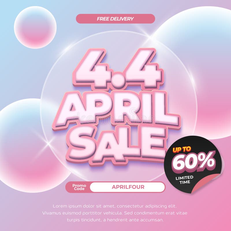 Elegant 4.4 April Sale Promotional Design with Floating 3D Elements and ...