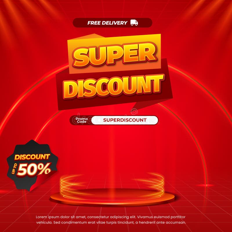 Super Discount Sale Banner with Bold 3D Text and Neon Red Background ...