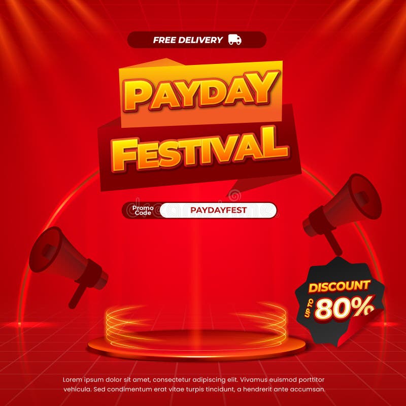 Payday Festival Discount Advertisement with Megaphone Elements and Neon ...