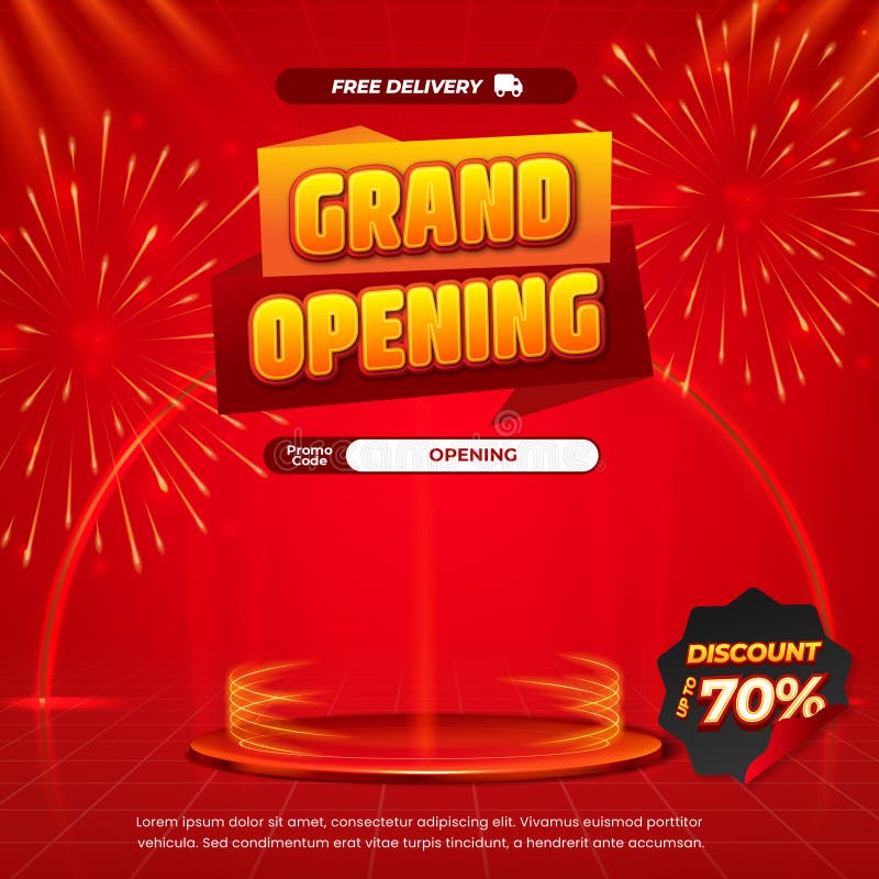 Grand Opening Sale Banner with Fireworks and Bright Red Background for ...