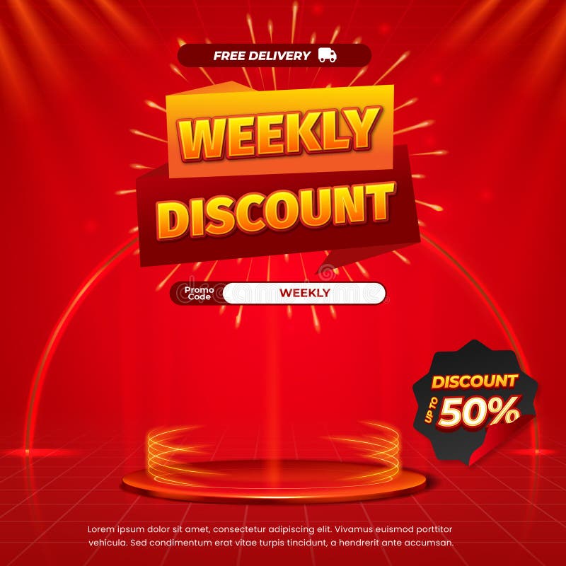 Weekly Discount Sale Banner with Glowing Red Background and Modern 3D ...