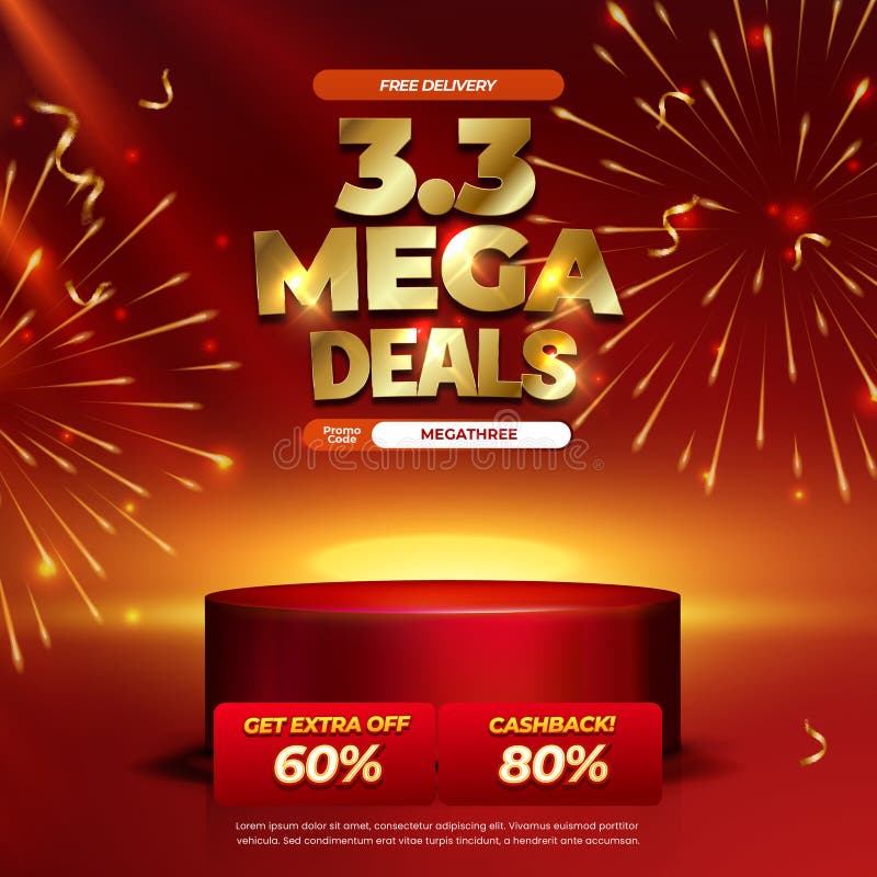 3.3 Mega Deals - Grand Golden Sale Poster with Fireworks Stock Vector ...