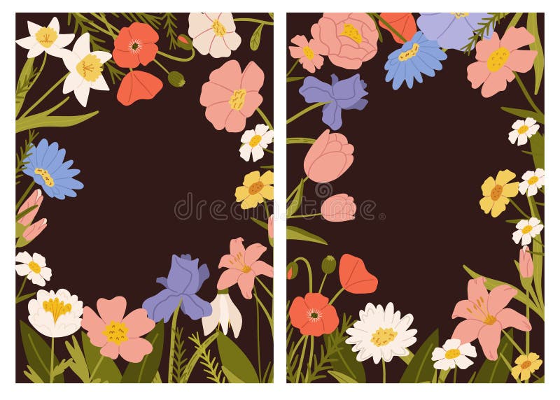 Spring Cards Set with Flowers. Floral Botanical Elements with Tulips ...