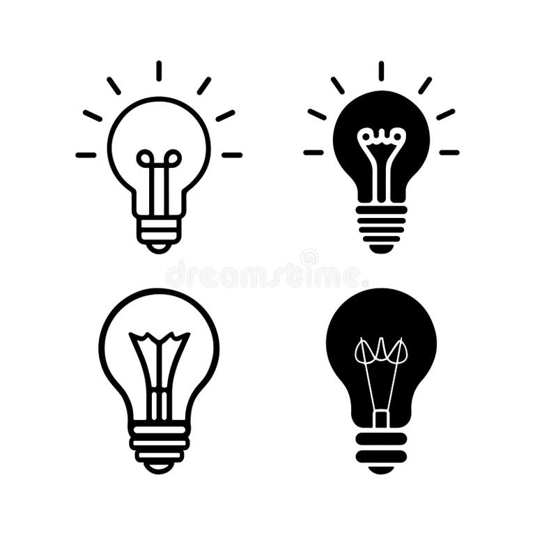 Light Bulb Silhouettes Icon Set, Light Bulb Line Art, Lamp Vector ...