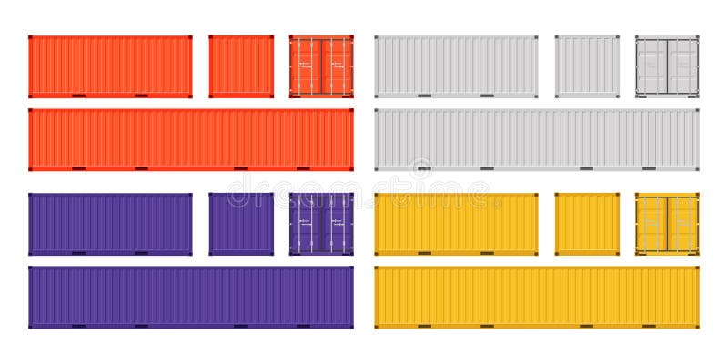 Large Shipping Containers. Set of Cargo Containers in Different Colors ...